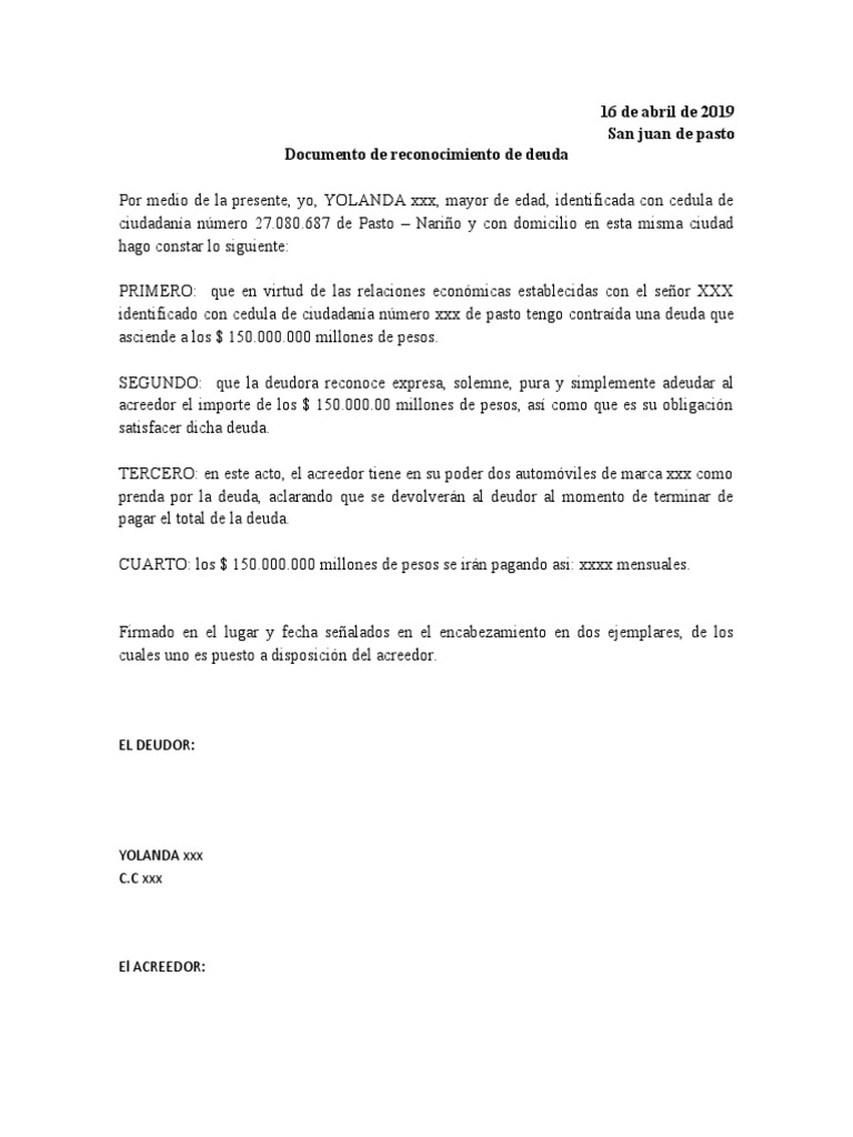 Carta de Reconocimiento de Deuda | PDF