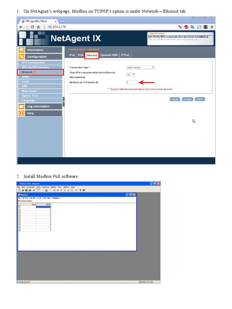 On Netagent'S Webpage, Modbus On Tcp/Ip'S Option Is Under Network-Ethernet Tab | PDF