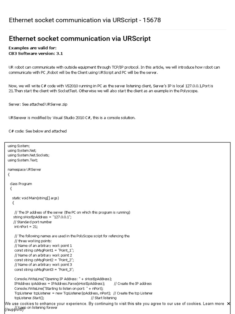 Ethernet Socket Communication Via URScript - 15678 | PDF | Network ...