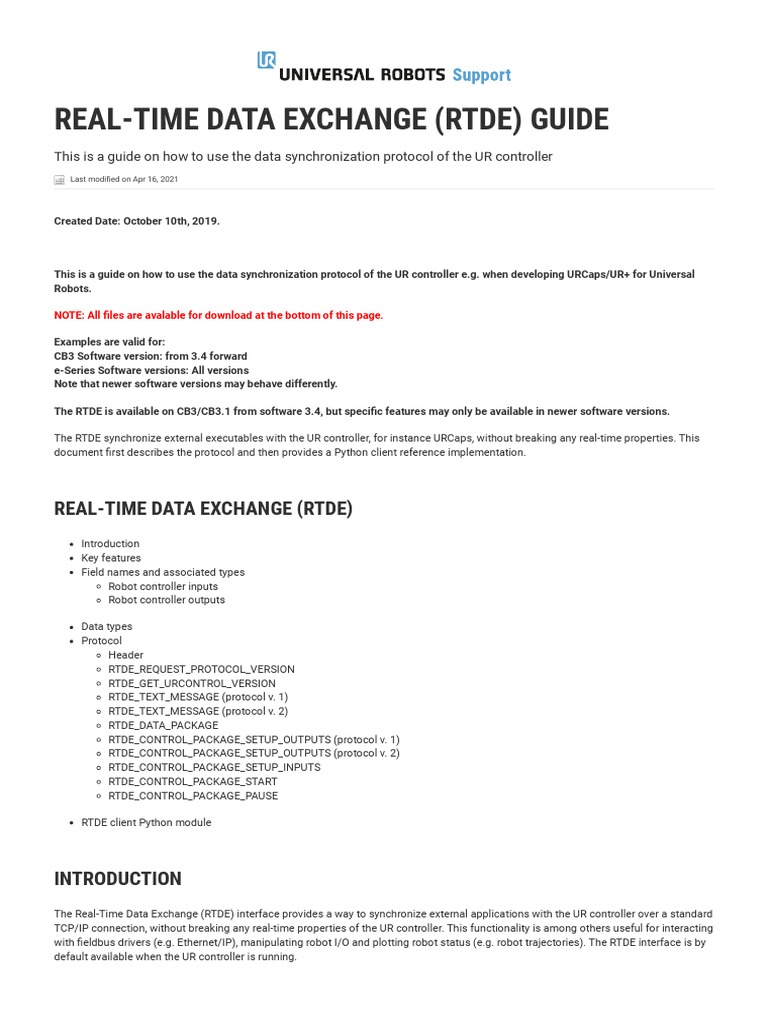 Real-Time Data Exchange (RTDE) Guide | PDF | Parameter (Computer ...