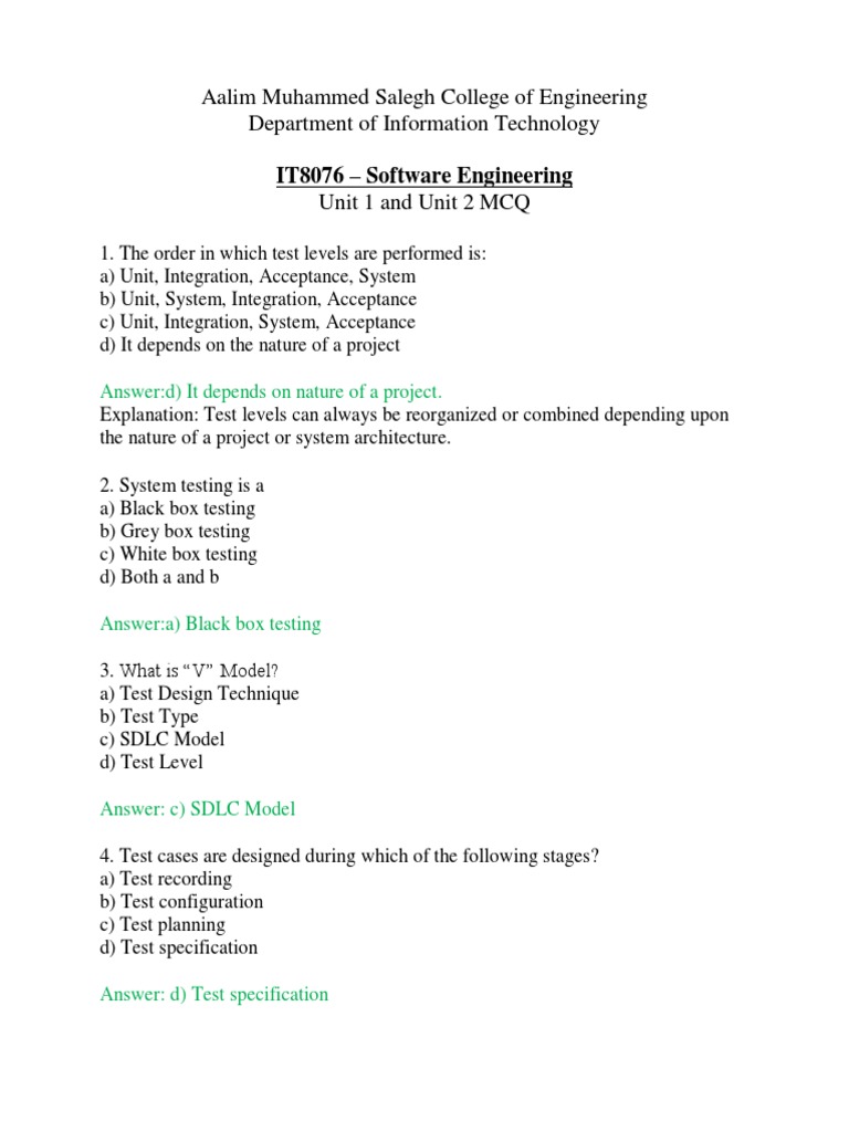 IT8076 Software Testing Unit1&2 - MCQ | PDF | Software Testing ...