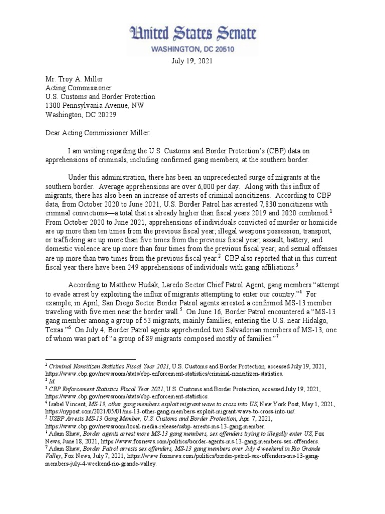 7-19 Johnson Letter To CBP | PDF | U.S. Customs And Border Protection ...