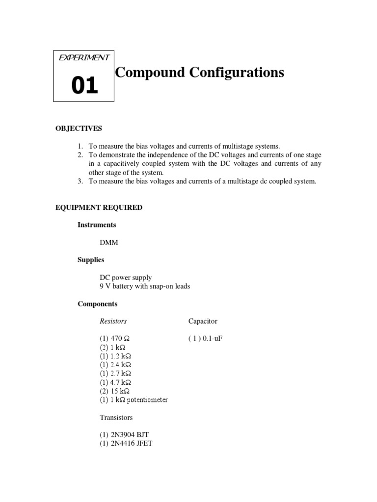 (ELECS2) Exp1 - Compound Configurations | PDF | Amplifier | Bipolar ...