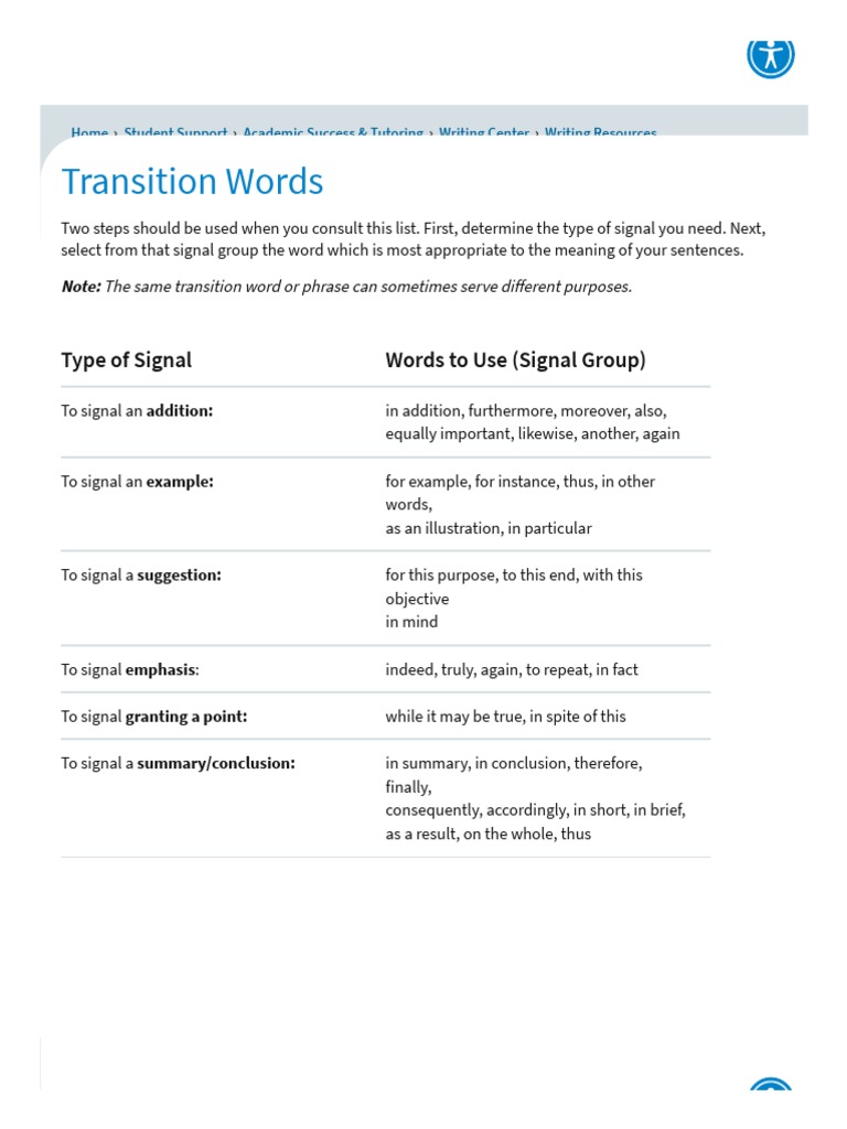 Transition Words: A Guide to Choosing the Right Connector | PDF ...