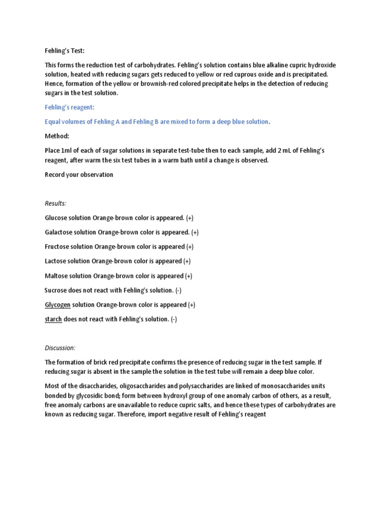 Fehling's Reagent: Equal Volumes of Fehling A and Fehling B Are Mixed ...