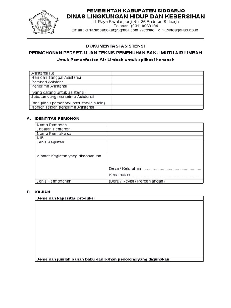 Permohonan Persetujuan Teknis Air Limbah | PDF