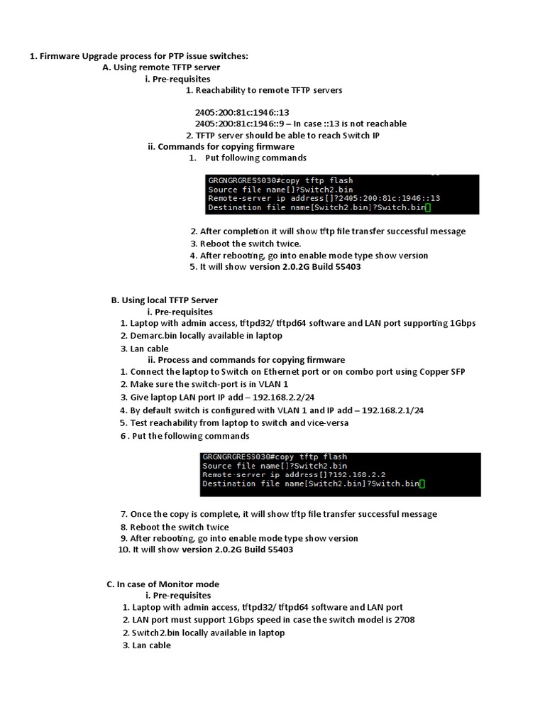 Switch Firmware Upgrade Process For PTP Issue Switches. | PDF | Local Area Network | Booting