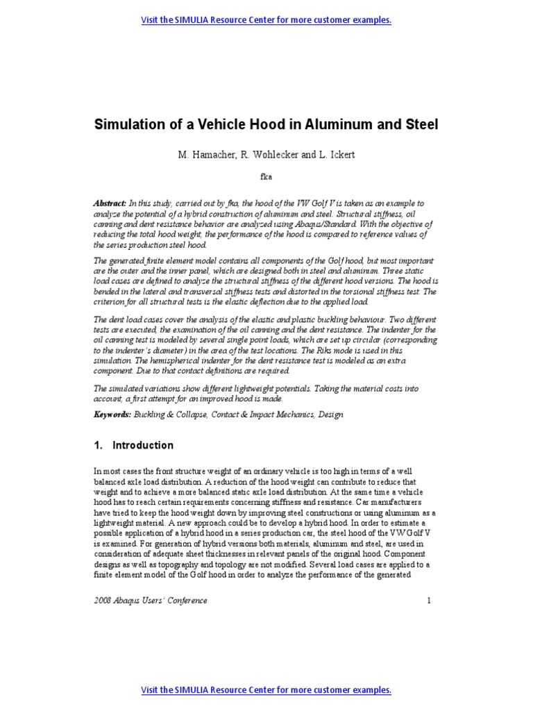 Simulation of A Vehicle Hood in Aluminum and Steel | PDF | Buckling ...