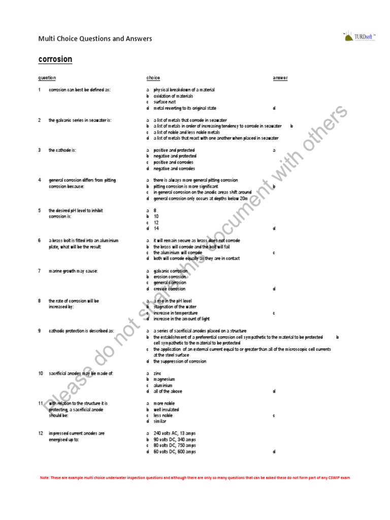 Cswip Multi Choice Questions With Answers | PDF | Corrosion | Camera