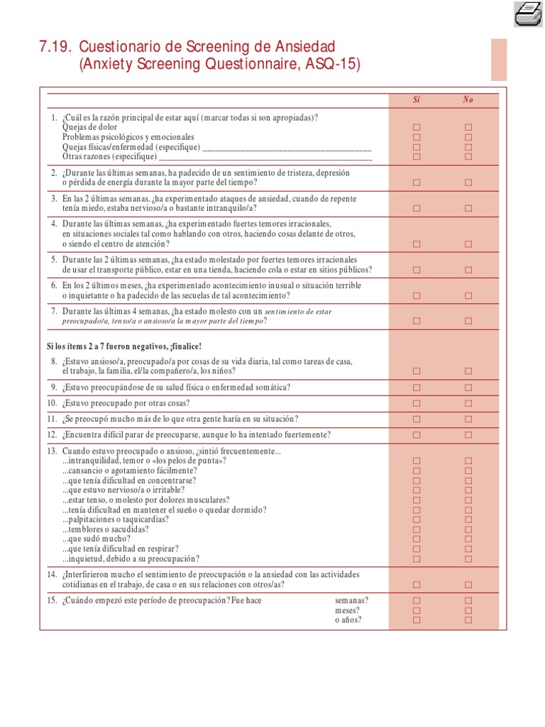 Cuestionario de Screening de Ansiedad | PDF | Ansiedad | Trastornos ...