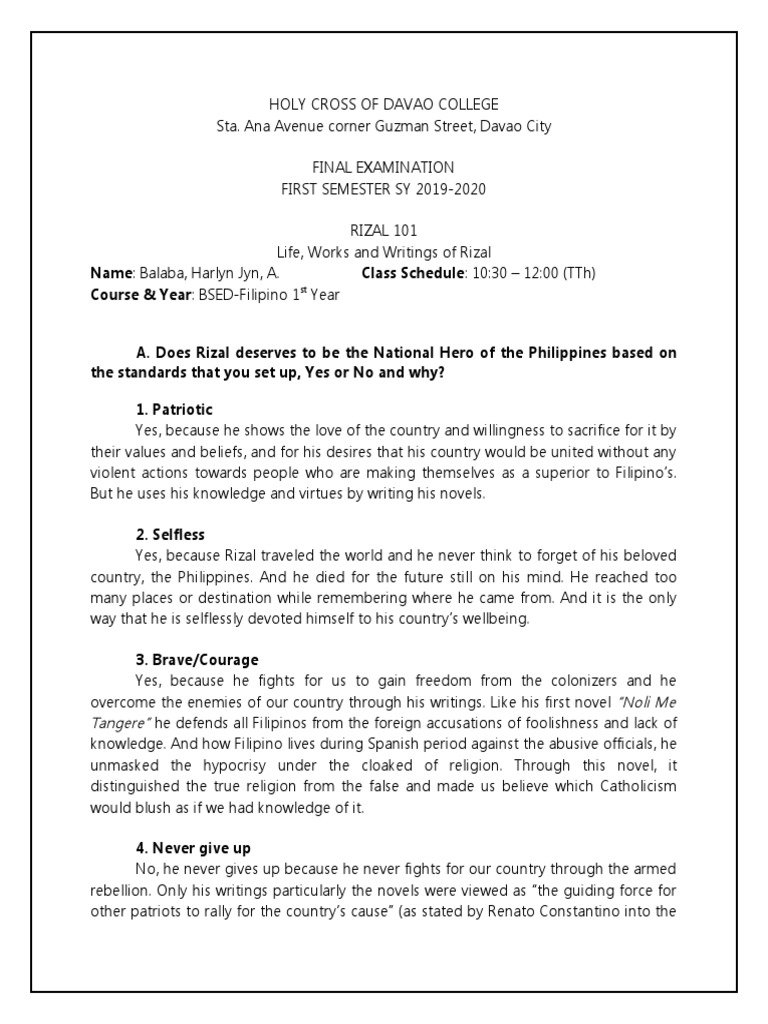 Final Examination in Rizal 101 | PDF | Philippines