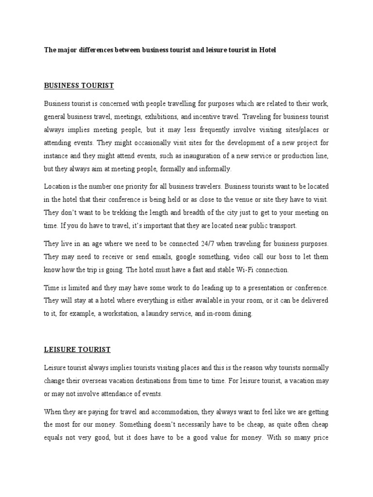 Business vs. Leisure Tourists in Hotels | PDF | Tourism | Hotel