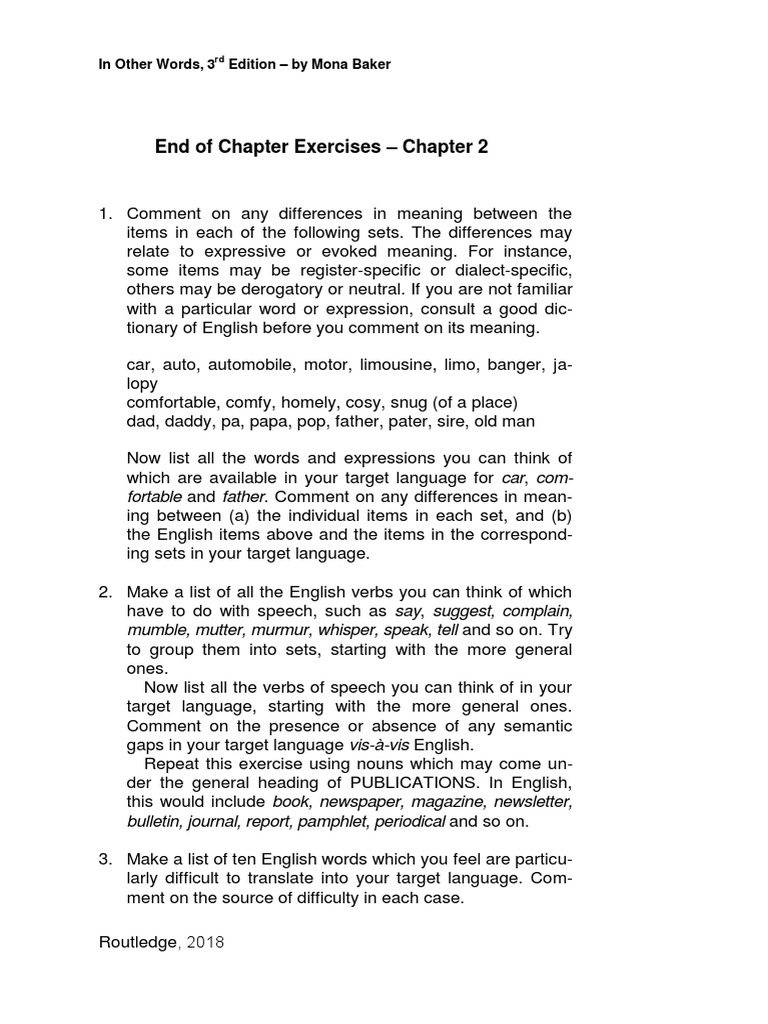 End of Chapter Exercises - Chapter 2: in Other Words, 3 Edition - by ...
