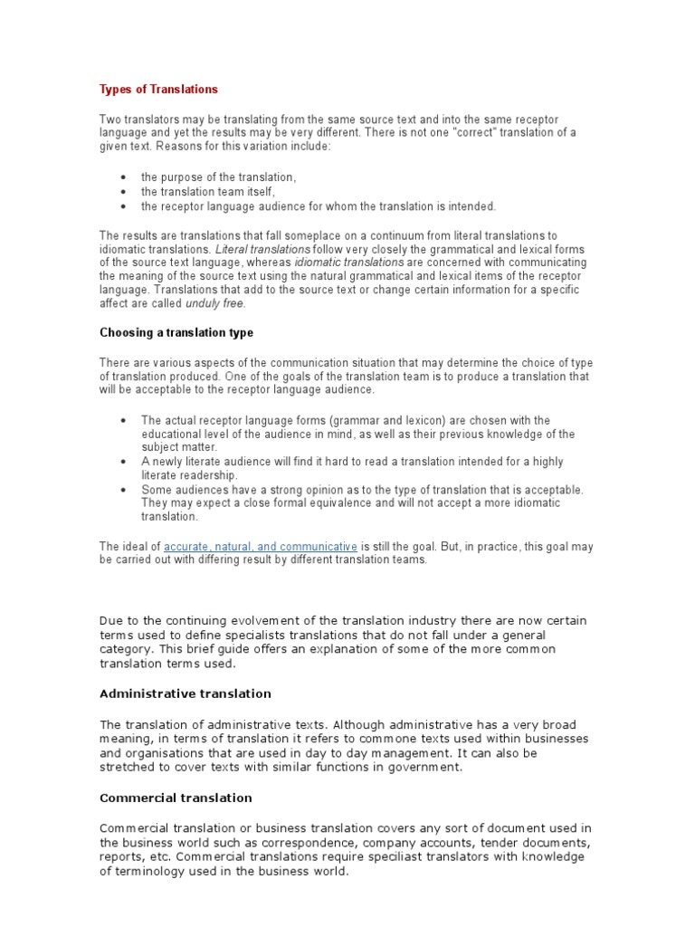 Types of Translation | PDF | Translations | Theory