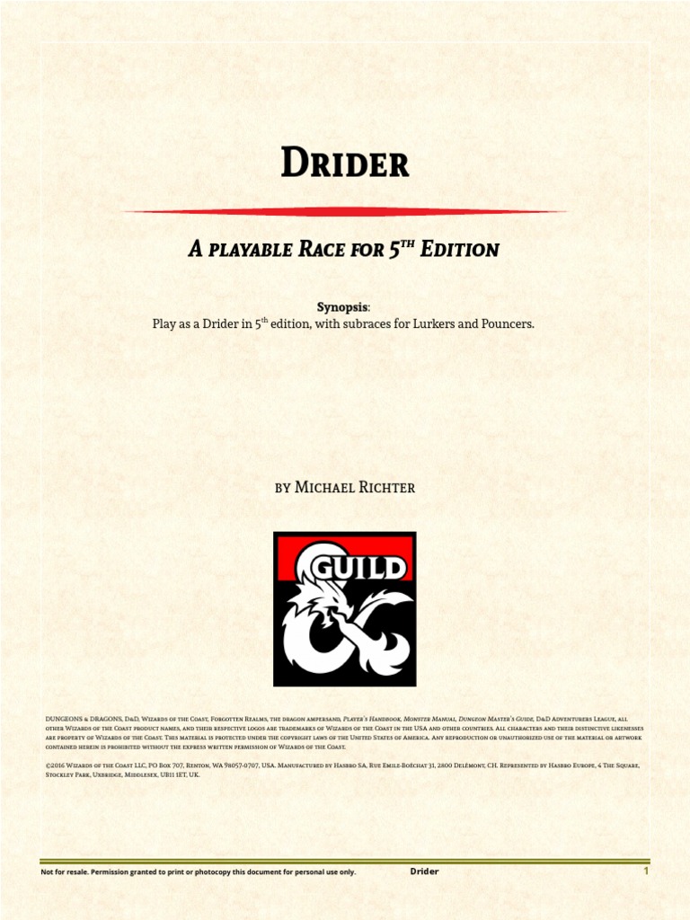 Race Drider (5e) | PDF | Wizards Of The Coast | Spider