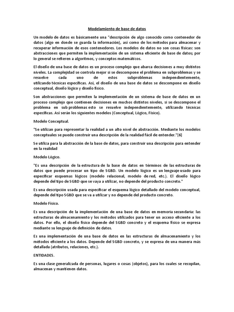 Modelamiento de Base de Datos | PDF | Objeto (informática) | Bases de datos