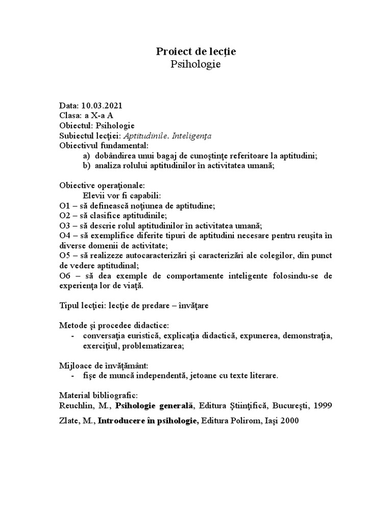 Proiectul Unei Lectii | PDF