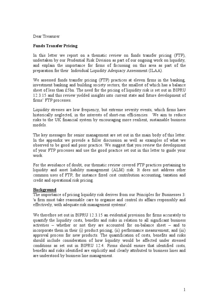 FTP Treasurer Letter | Download Free PDF | Market Liquidity | Risk ...