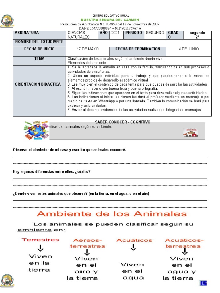 Clasificación de Animales por Hábitat | PDF | Maestros | Science