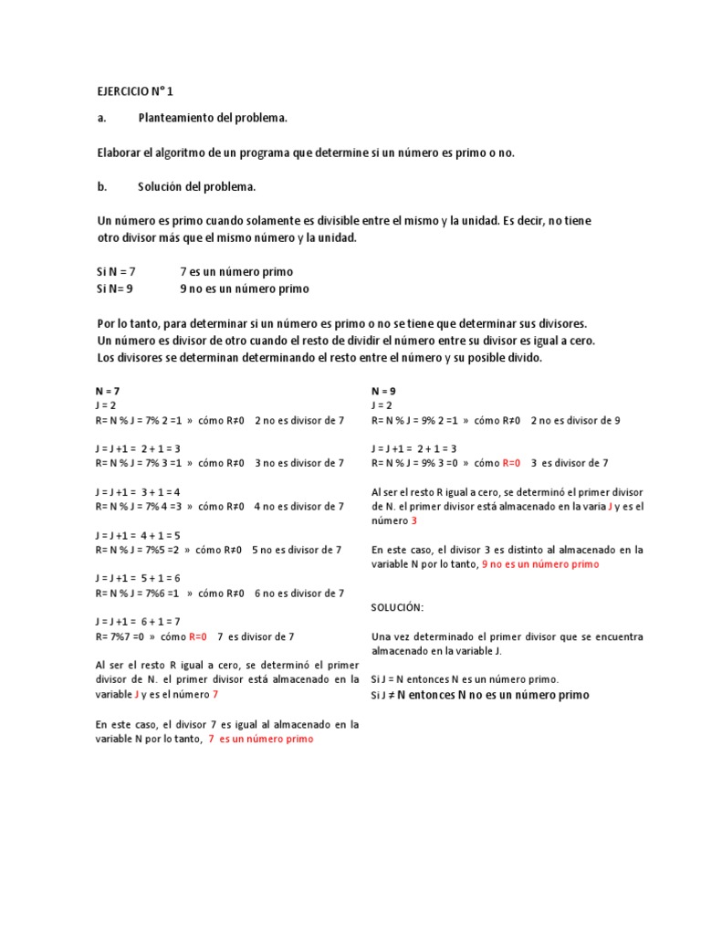 EJERCICIOS1 | PDF | Algoritmos | Número primo