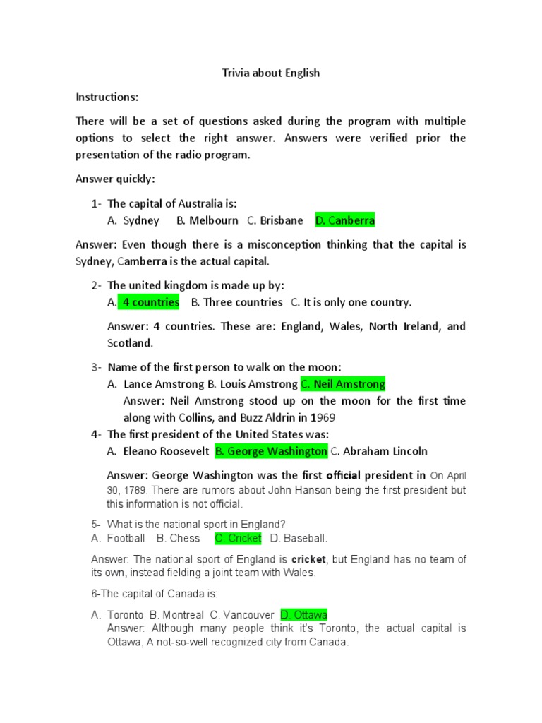 Trivia About English | PDF | Sports & Recreation | Travel