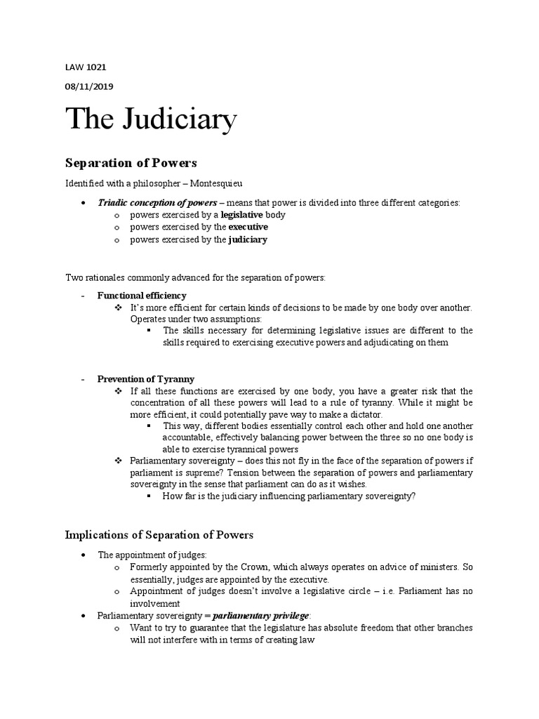 Constitutional Law The Judiciary Notes | PDF | Separation Of Powers | Judge