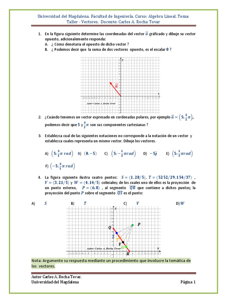 Taller No 3. Vectores en R 2 | PDF | Vector Euclidiano | Sistema coordinado