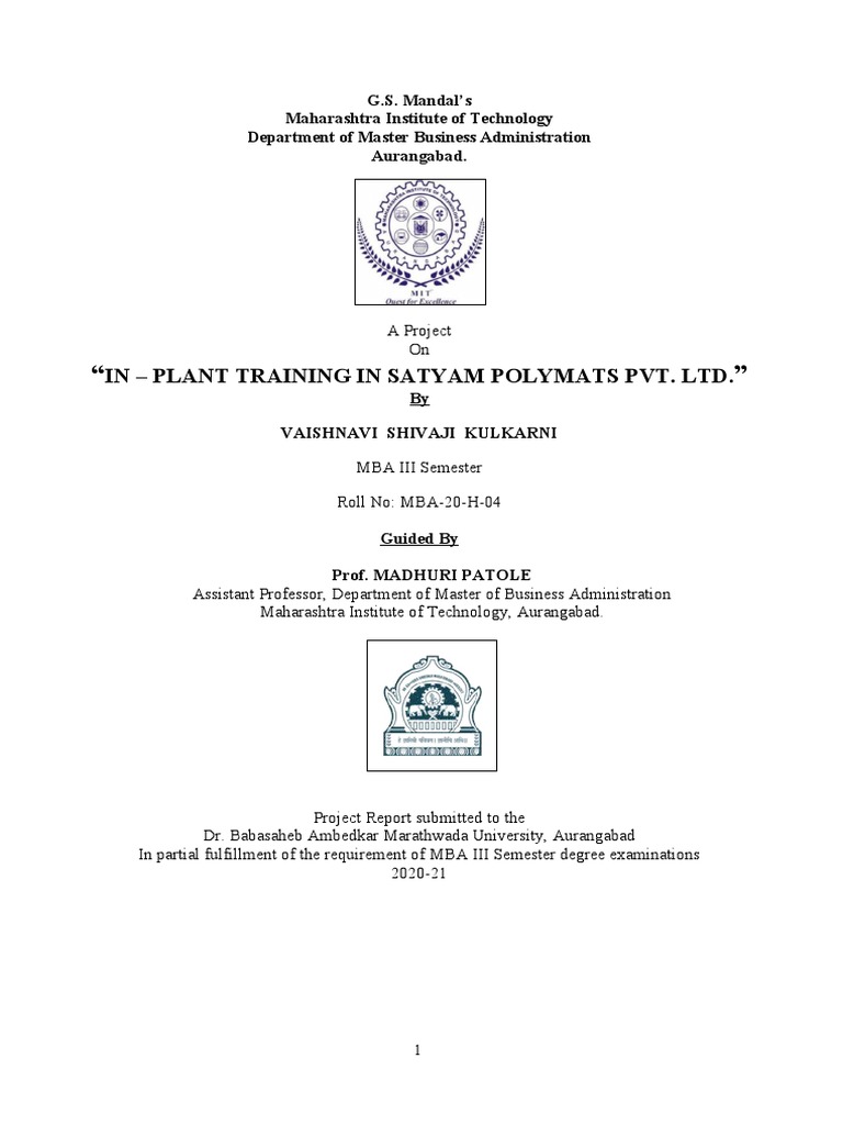 Inplant Training Report | PDF | Recruitment | Human Resources