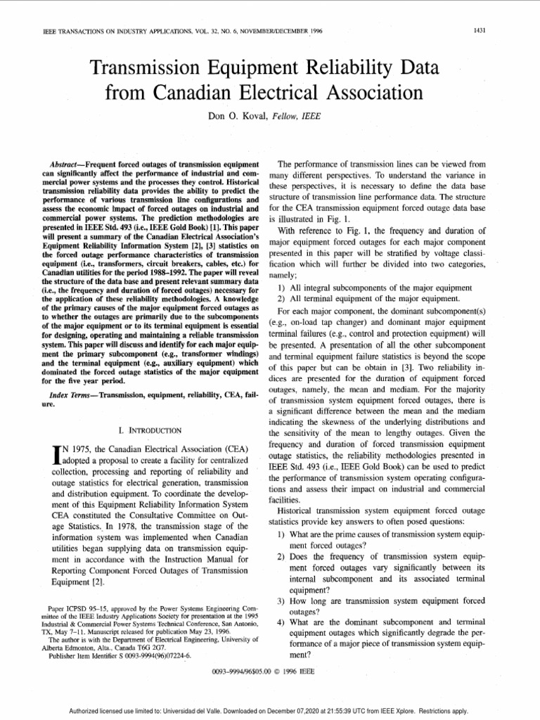 Canadian Transmission Reliability Data | PDF | Transformer | Electric ...
