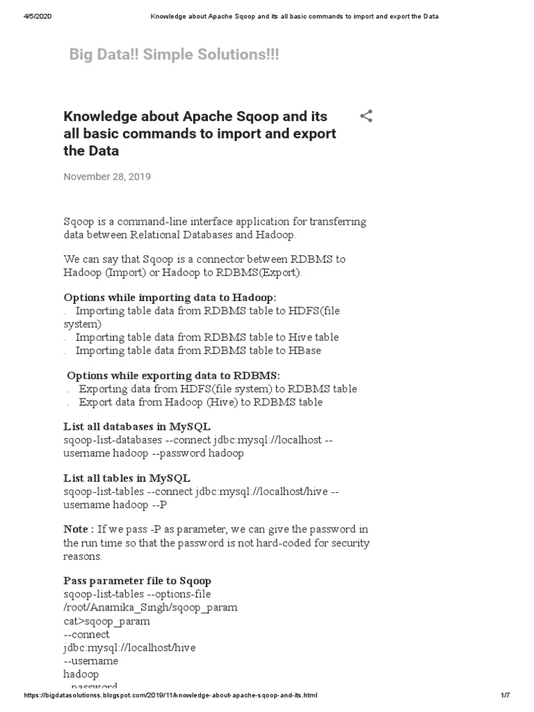 Knowledge About Apache Sqoop and Its All Basic Commands To Import and Export The Data | PDF ...