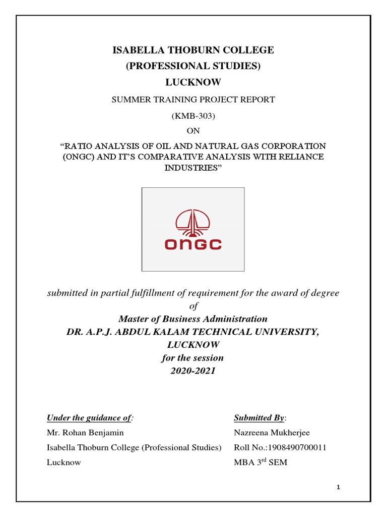 PROJECT REPORT ONGC - (Final) Nazreena | PDF | Investing | Scientific ...