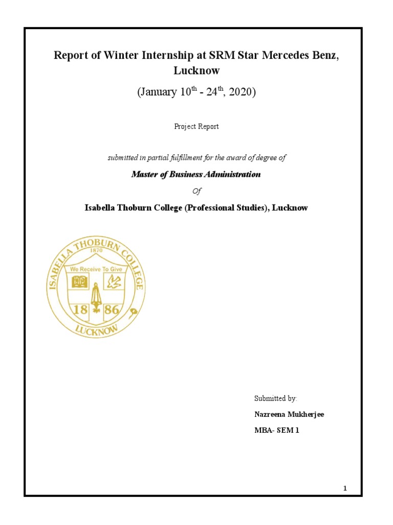 Winter Internship Report at SRM Star Mercedes Benz | PDF | Mercedes ...