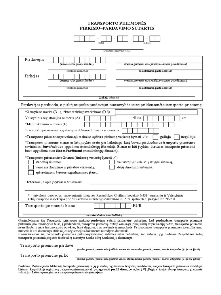 Automobilio Pirkimo Pardavimo Sutartis 968 | PDF
