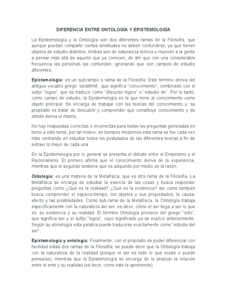 Diferencia Entre Ontología y Epistemología | PDF | Ontología | Metafísica