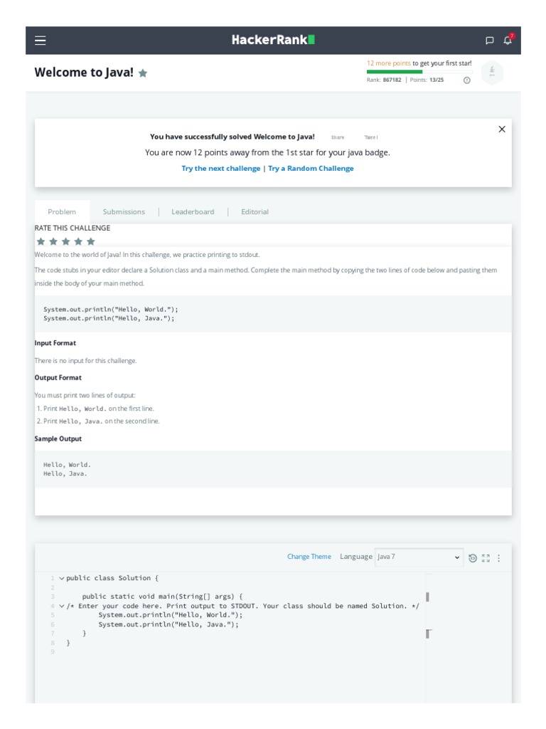Welcome To Java Hackerrank Pdf