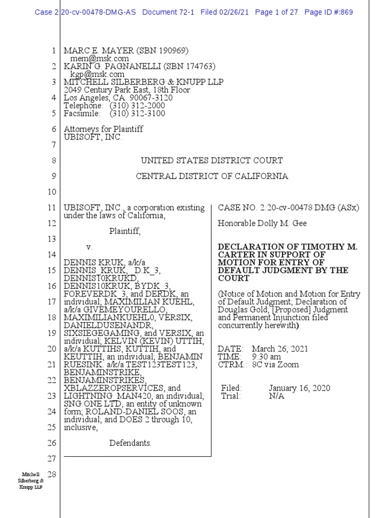 Default Judgment Application - Ubisoft DDOS | PDF | Denial Of Service ...