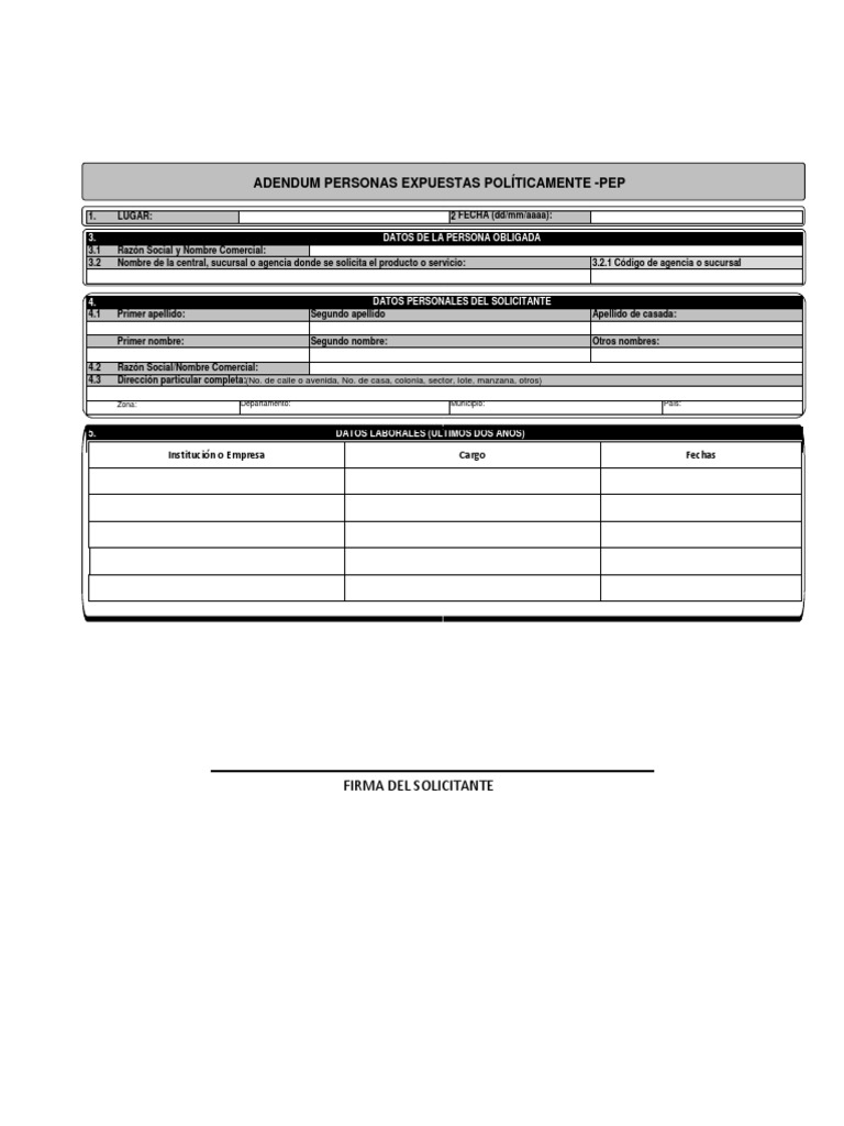 Formulario Adendum PEP | PDF | Economias | Business