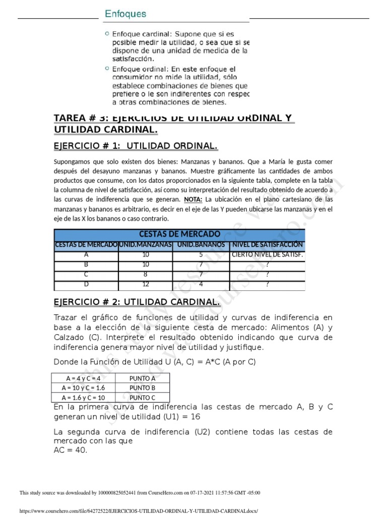Ejercicios Utilidad Ordinal y Utilidad Cardinal | PDF | Utilidad ...
