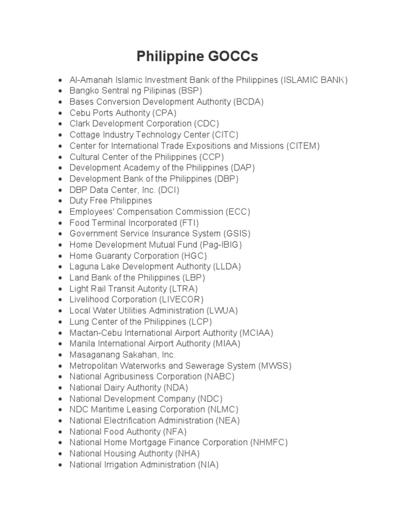 GOCC List | PDF | Economy Of The Philippines | Philippines