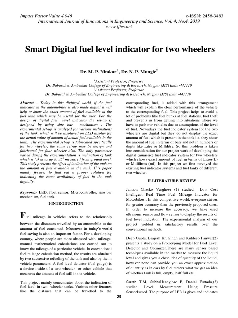 Smart Digital Fuel Level Indicator For Two Wheelers | PDF | Fuel ...