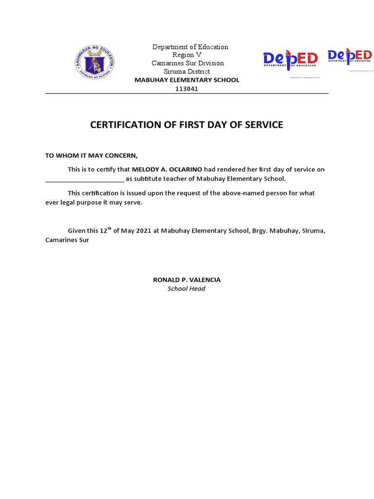 FIRST DAY OF SERVICE Teaching | PDF