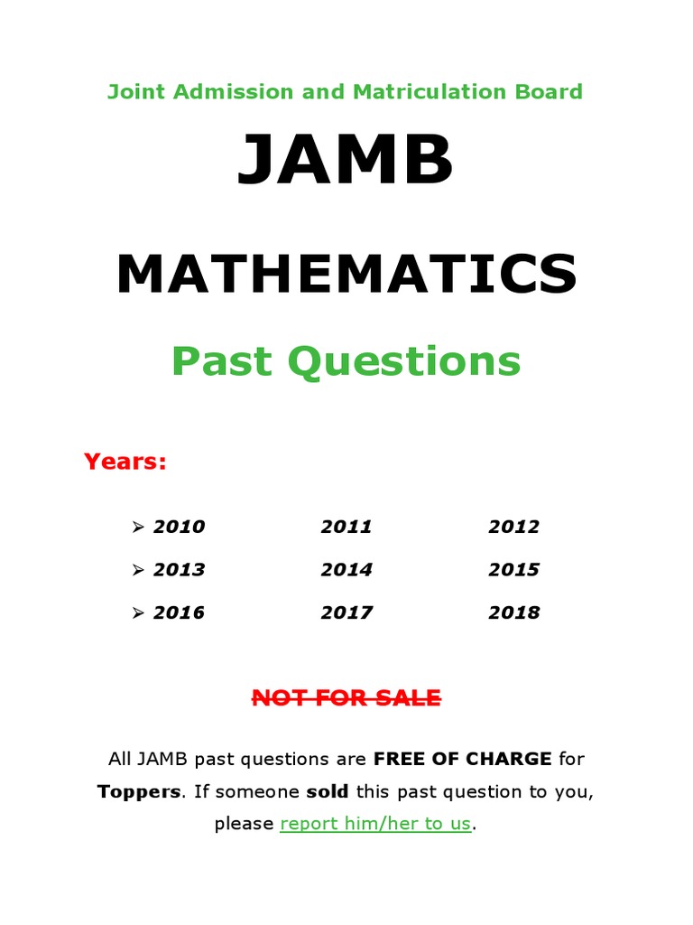 Jamb Mathematics Past Questions | PDF | Circle | Area