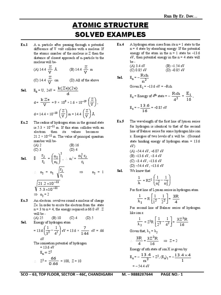 Atomic Structure Solved Examples: Run by Er. Dev | PDF | Spectral Line ...