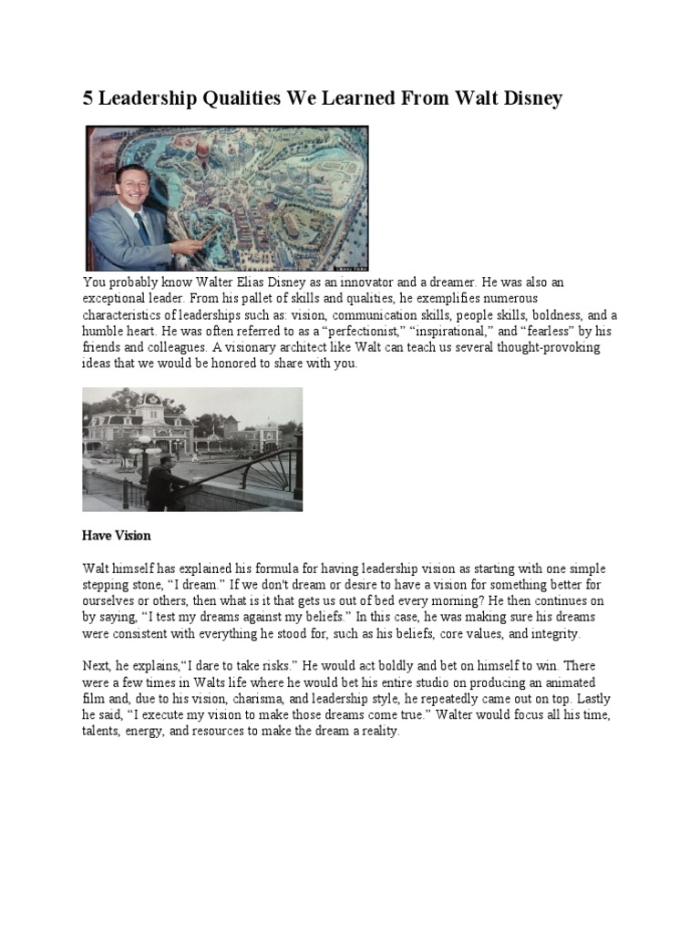Walt Disney's Leadership Qualities | PDF | Walt Disney | Dream