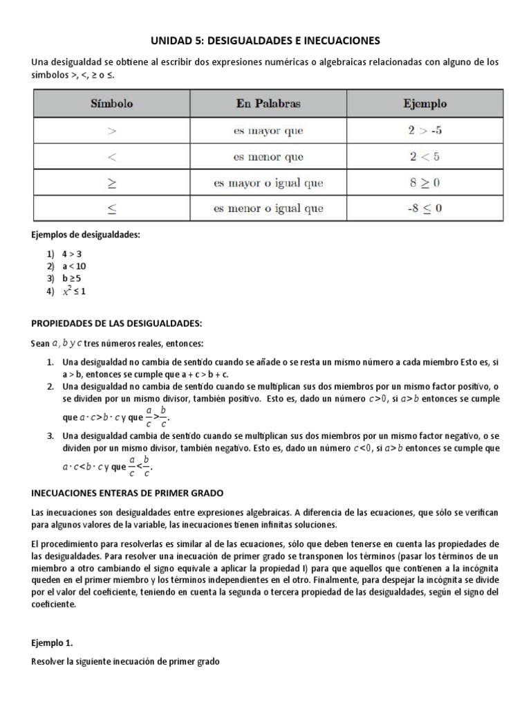 Guía Inecuaciones | PDF | Desigualdad (Matemáticas) | Álgebra abstracta