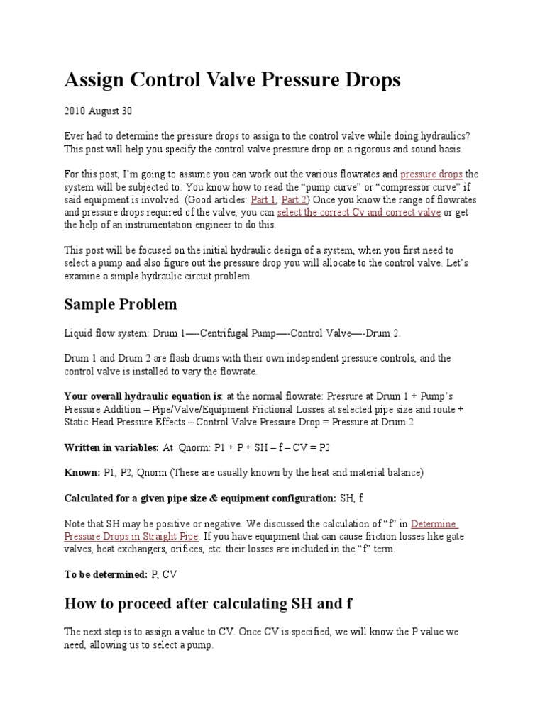 Assign Control Valve Pressure Drops: Sample Problem | PDF | Pump | Gases