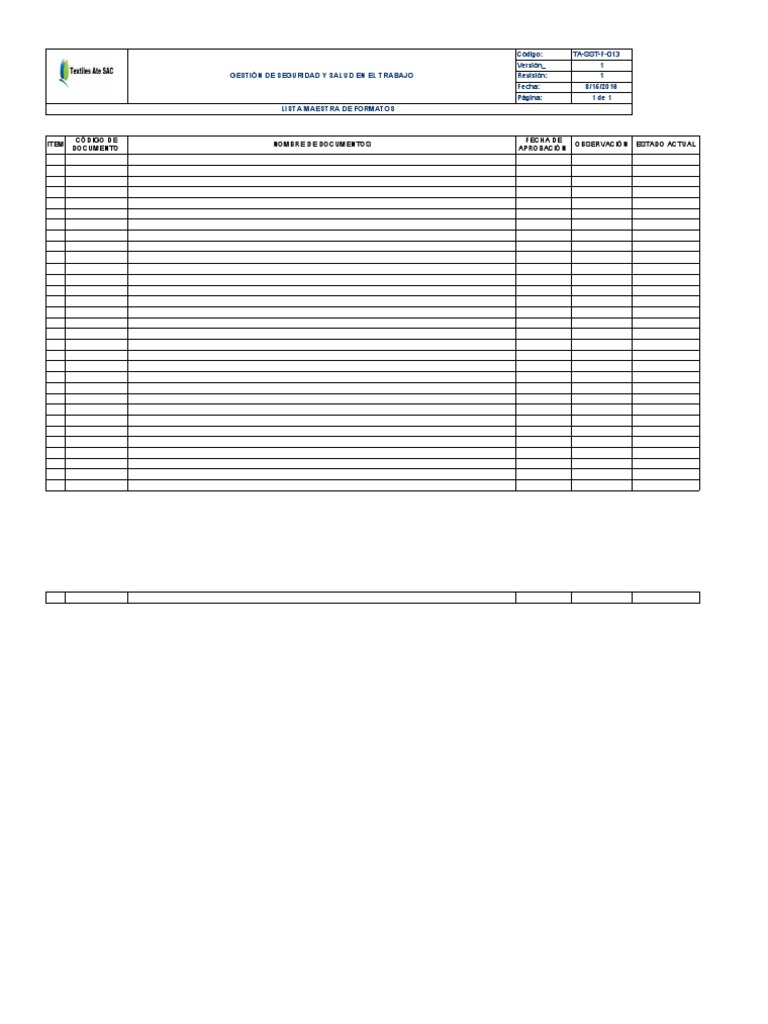 TA-SST-F-013 Lista Maestra de Formatos | PDF