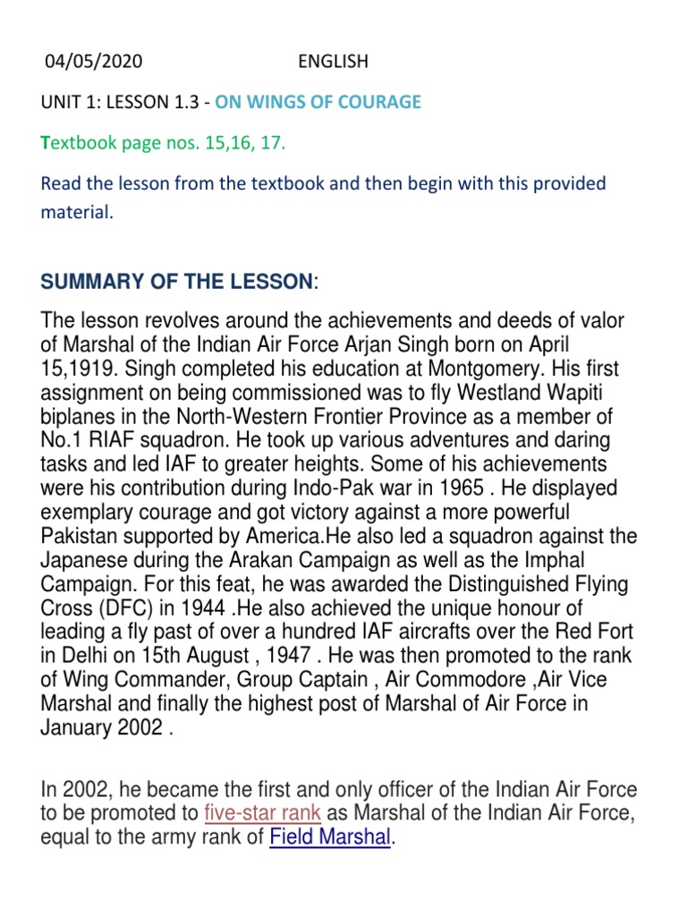 Textbook Page Nos. 15,16, 17.: On Wings of Courage | PDF | Air Forces ...