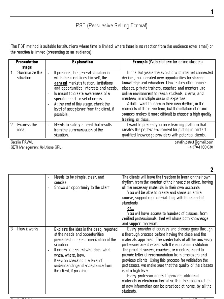 1 PSF (Persuasive Selling Format) : Presentation Stage Explanation ...