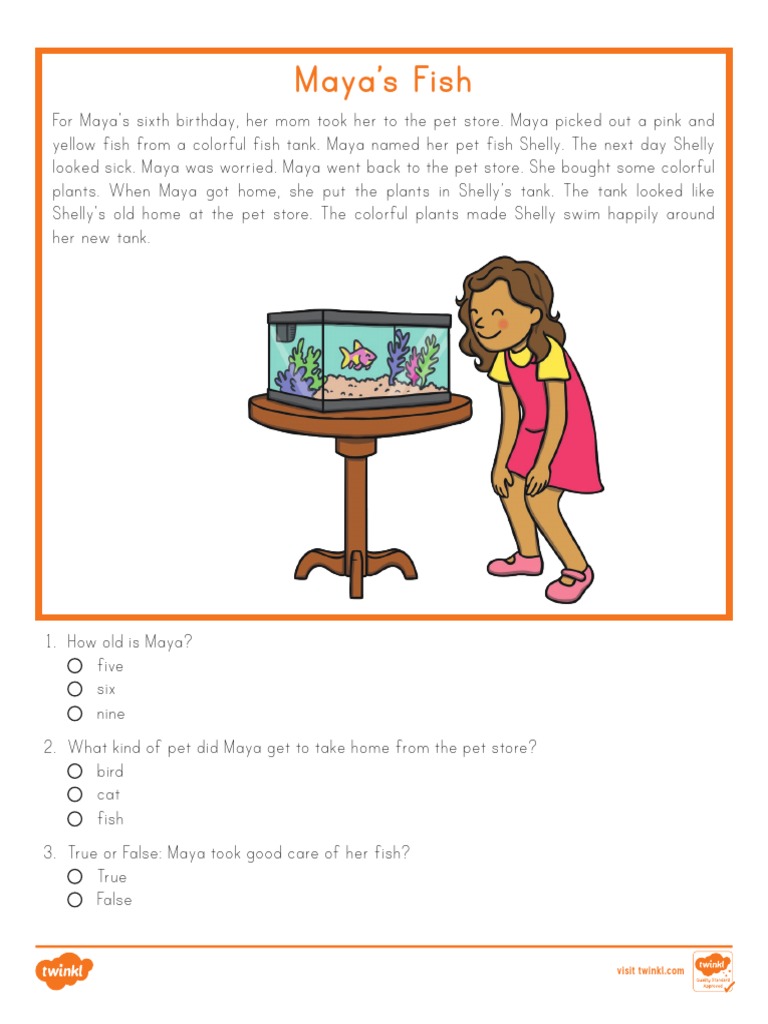 First Grade Mayas Fish Reading Passage Comprehension Activity | PDF